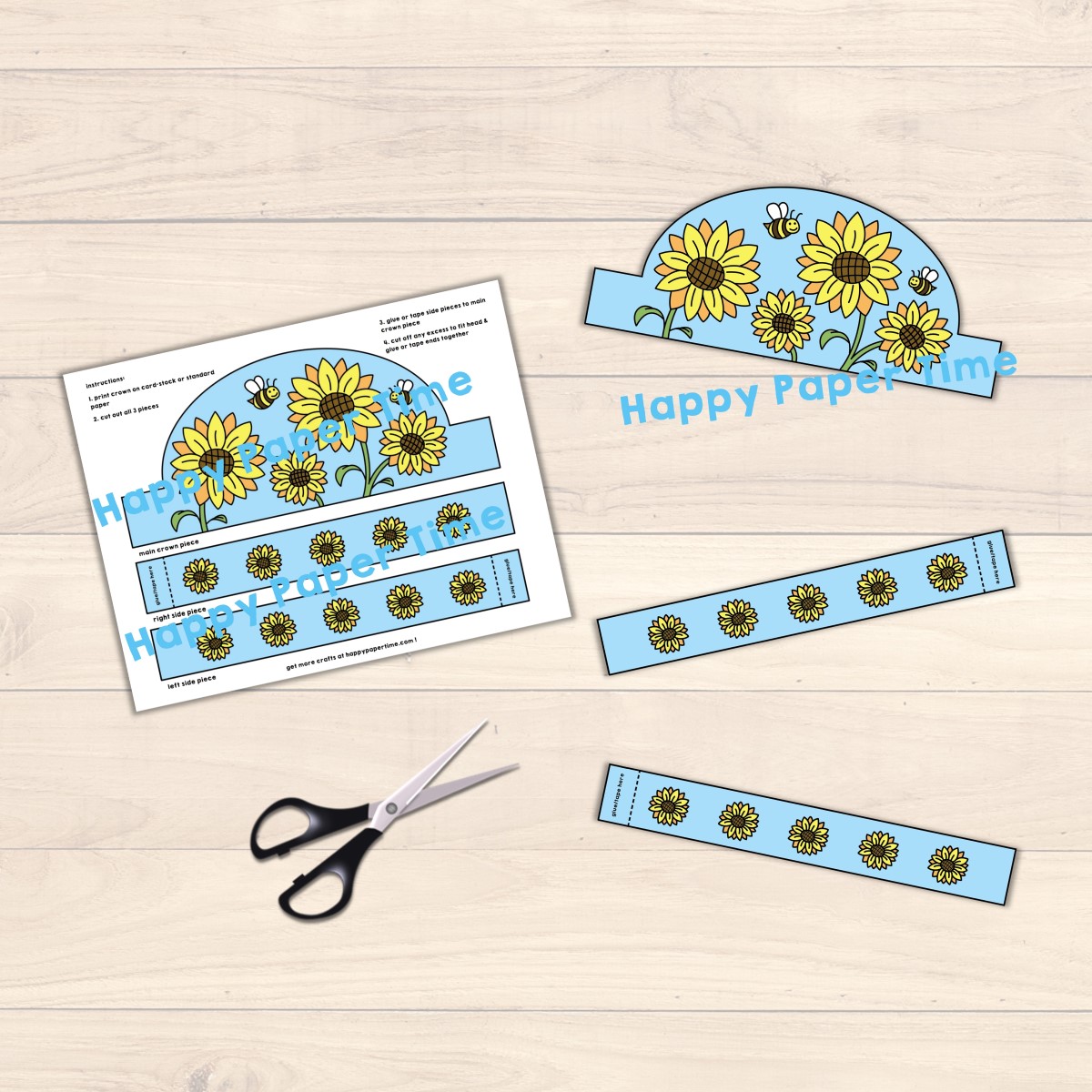 Sunflowers Paper Crown Headband Printable Summer Autumn Craft Activity ...