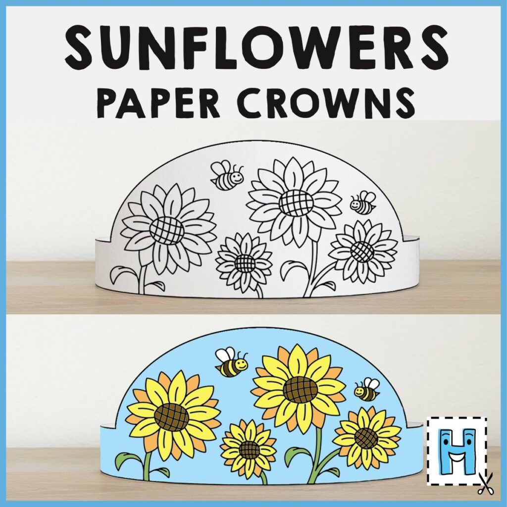 Sunflowers Paper Crown Headband Printable Coloring Summer Autumn Craft ...