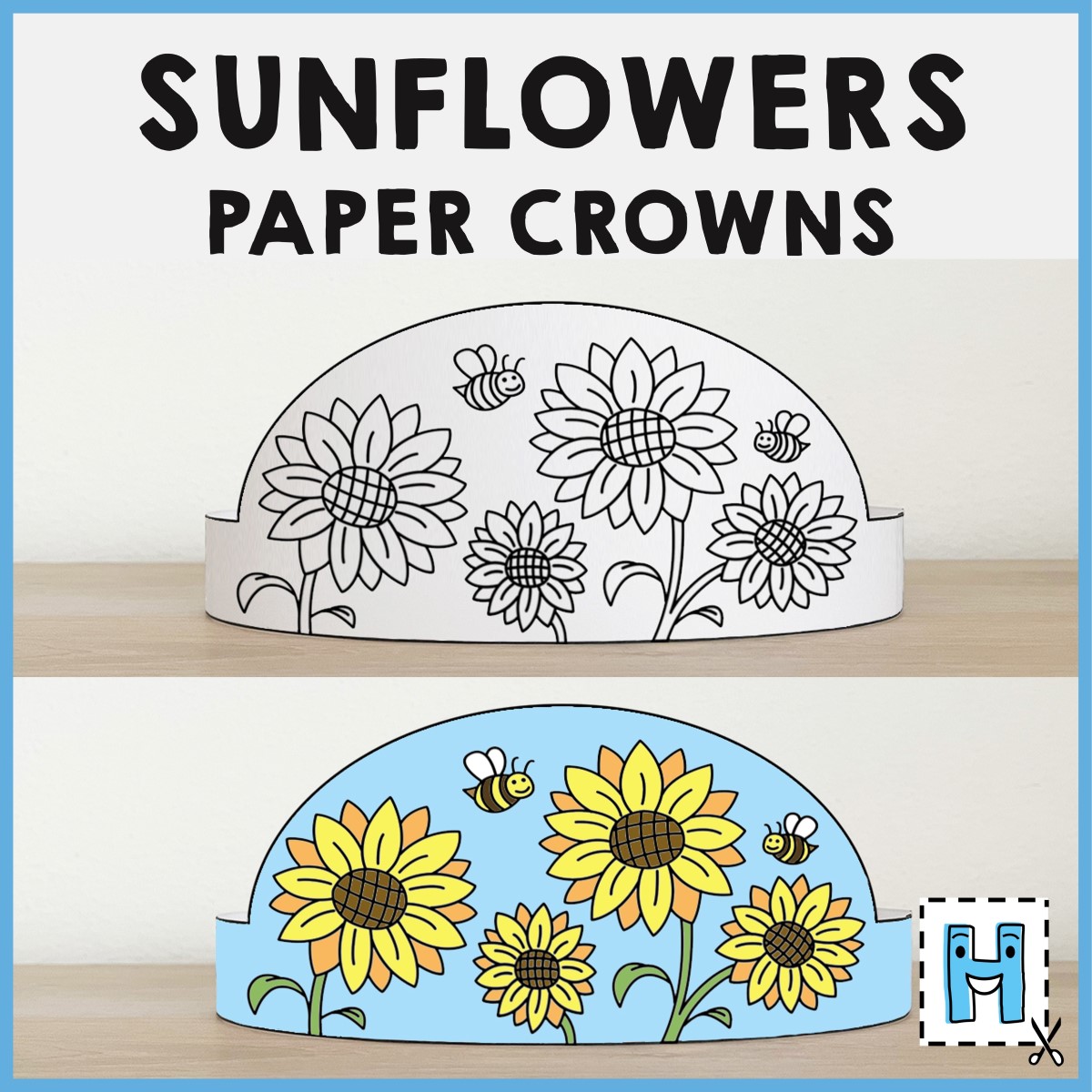 Sunflowers Paper Crown Headband Printable Coloring Summer Autumn Craft ...