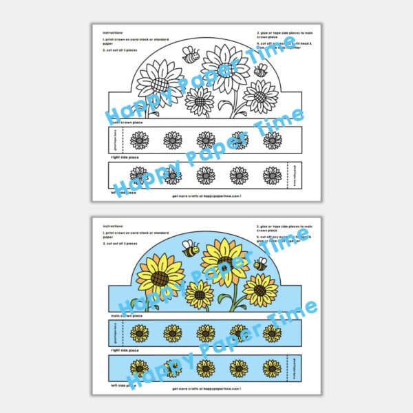 Sunflowers Paper Crown Headband Printable Coloring Summer Autumn Craft ...