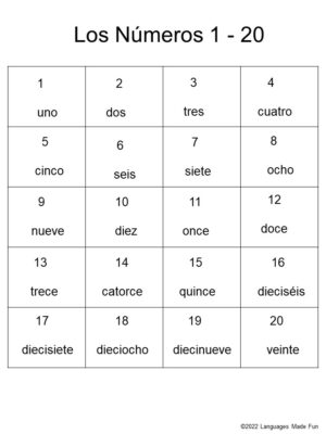 Los Números - Spanish Numbers 1 - 20 | Made By Teachers