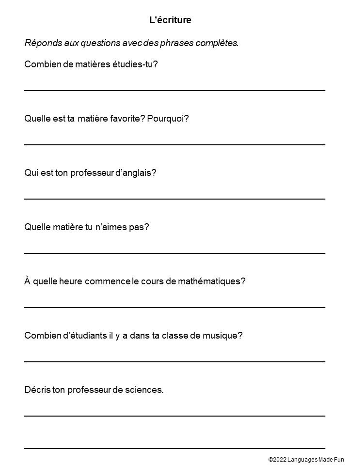 Les matières - School Subjects in French | Made By Teachers