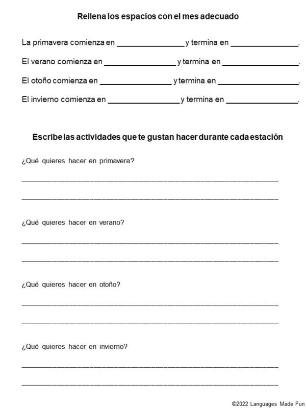 Seasons of the Year in Spanish - las estaciones del año - Made By Teachers
