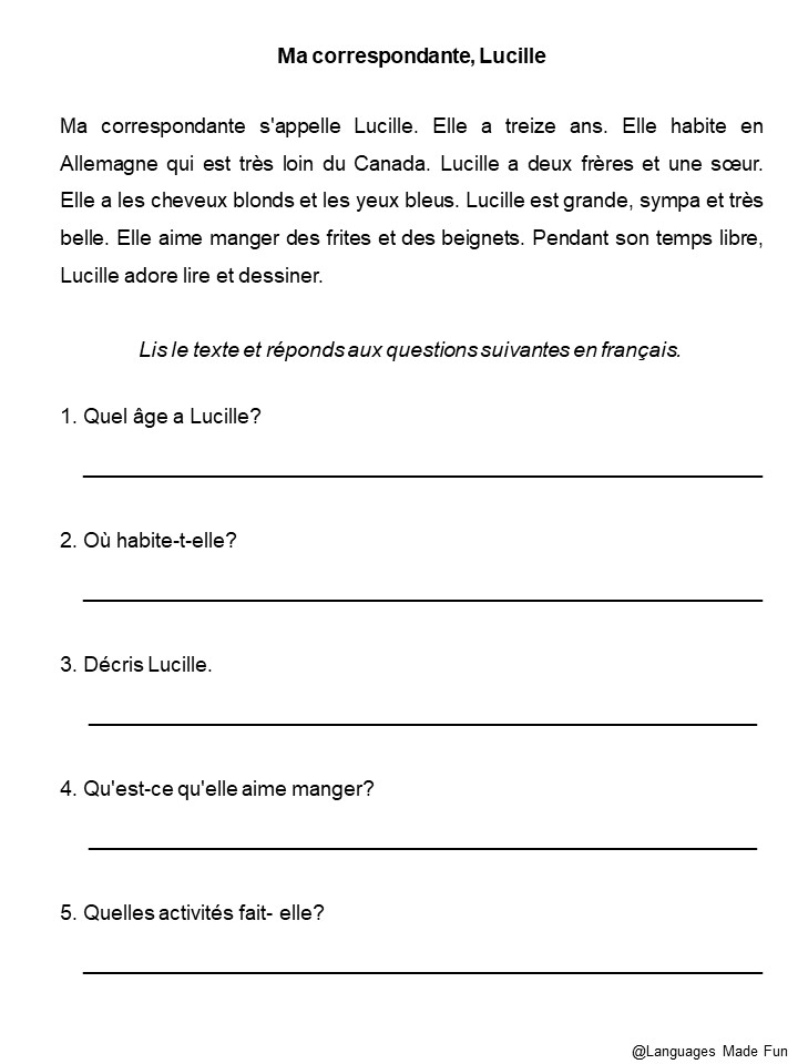 French Reading Comprehension Worksheets | Made By Teachers