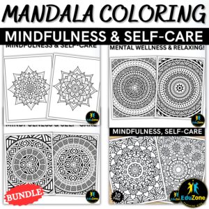 Printable Mandala Coloring Pages Bundle for Mental Health & Wellness ...