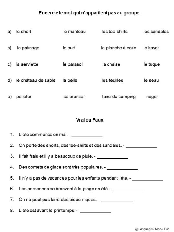 L'été - French Summer Activities | Made By Teachers