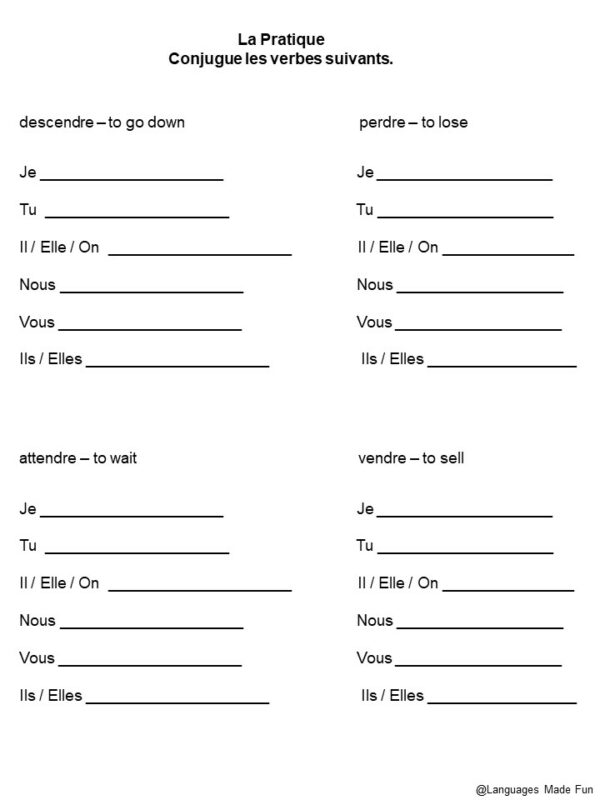 Les Verbes RE - Conjugating regular "re" verbs in the Present Tense ...
