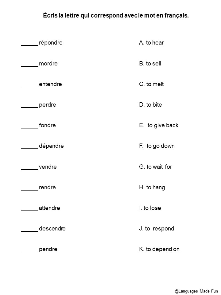 Les Verbes RE - Conjugating regular "re" verbs in the Present Tense ...