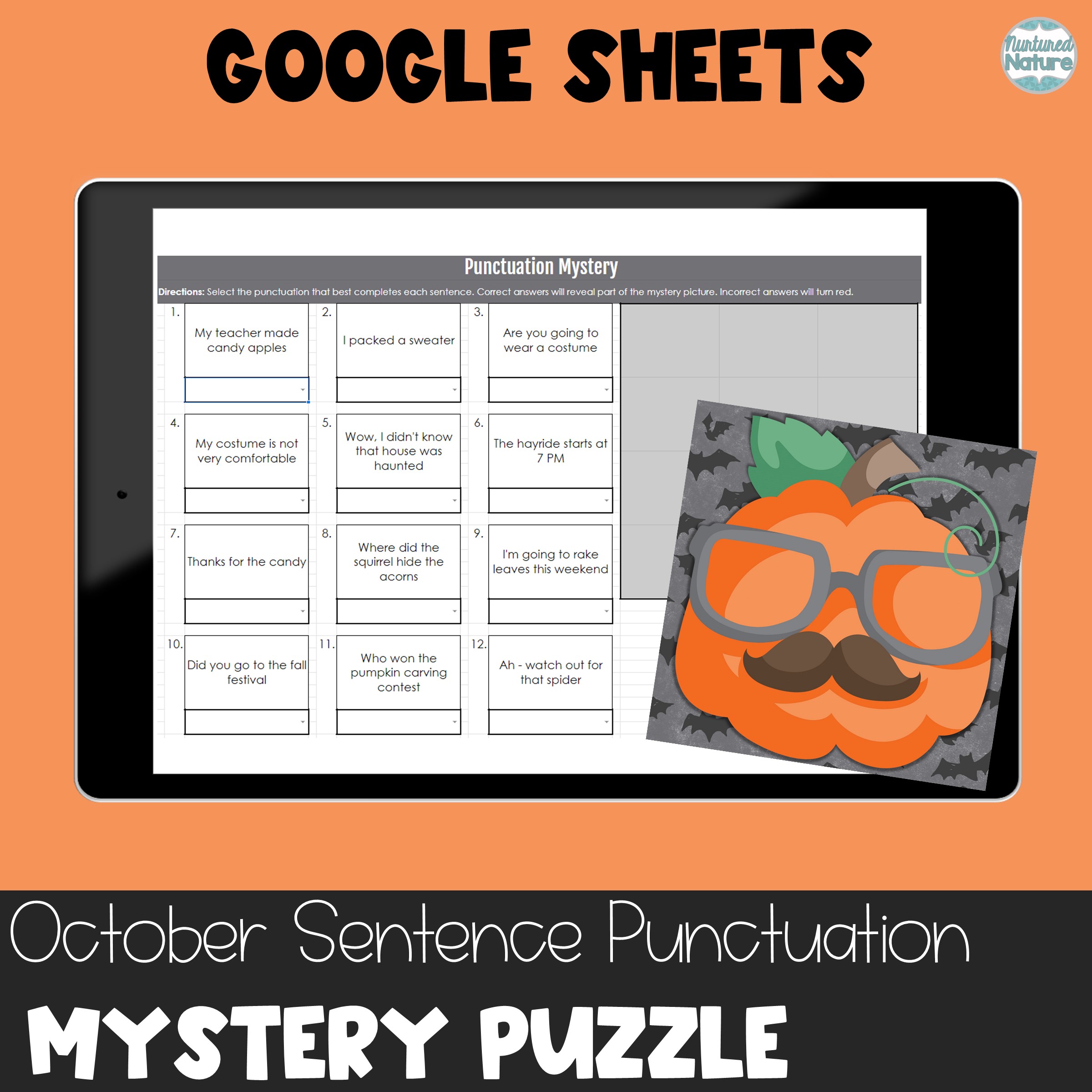 Halloween Sentence Ending Punctuation October Digital Pixel Art Puzzle ...