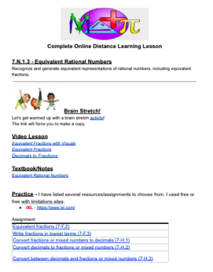 Complete Online Distance Learning 7th Math Equivalent Rational Numbers ...