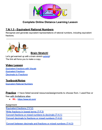 Complete Online Distance Learning 7th Math Equivalent Rational Numbers ...