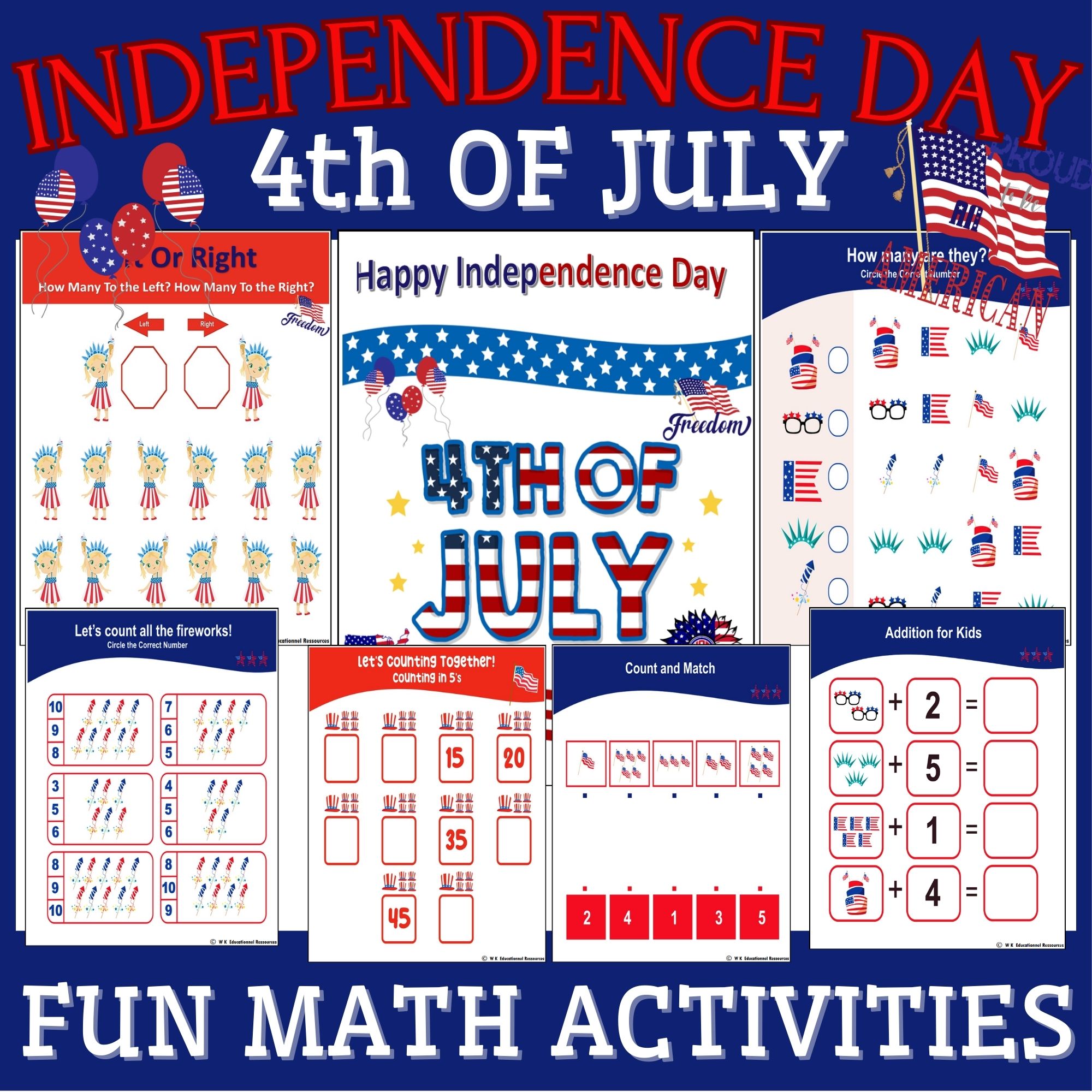 Independence Day Fun Activities Math 4th of July Worksheets Math Summer ...