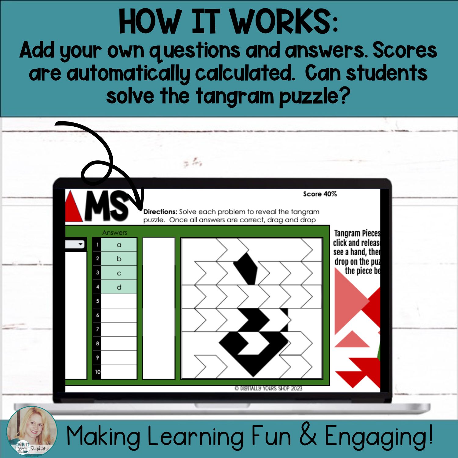 Editable Self-Checking Tangram Task Card Digital Template Vol. 4 Back ...