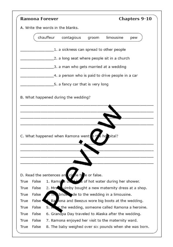 Beverly Cleary "Ramona Forever" worksheets | Made By Teachers