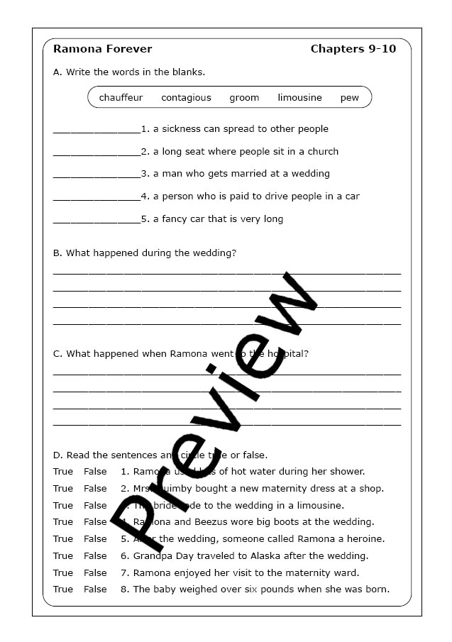 Beverly Cleary "Ramona Forever" worksheets | Made By Teachers