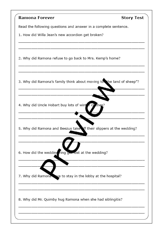 Beverly Cleary "Ramona Forever" worksheets | Made By Teachers