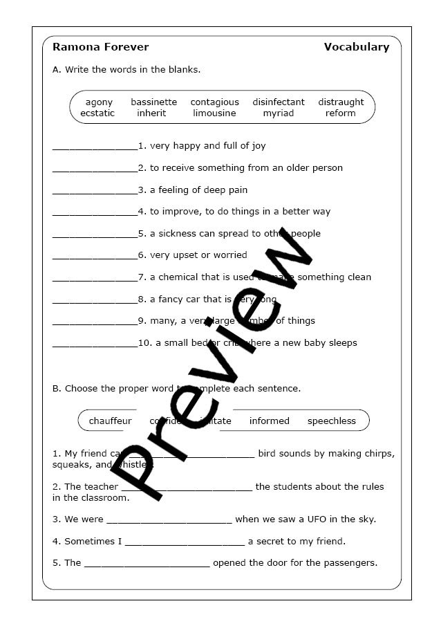 Beverly Cleary "Ramona Forever" worksheets | Made By Teachers