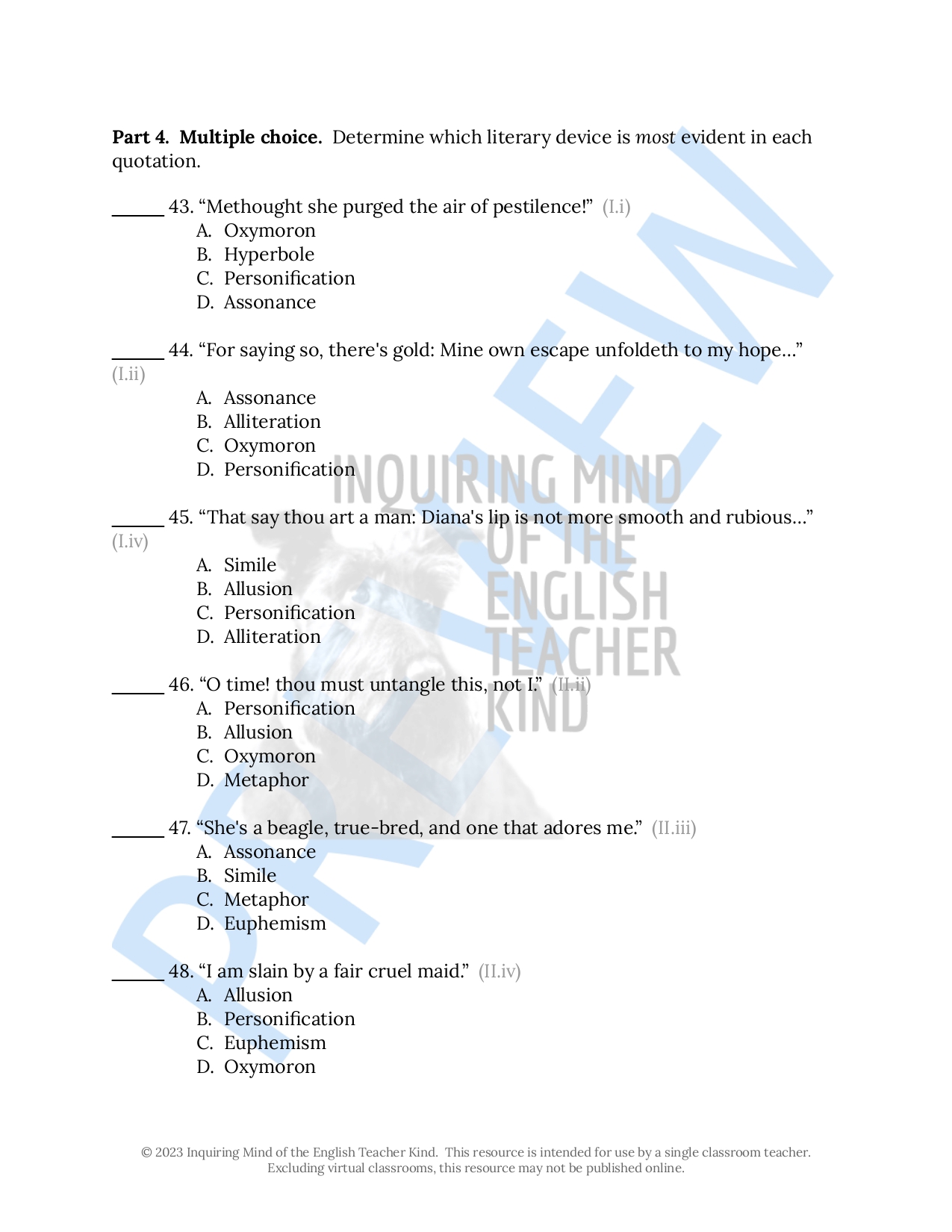 Twelfth Night Test and Answer Key with Study Guide | Made By Teachers