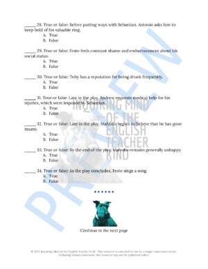 Twelfth Night Quiz, Close Reading, Test, and Answer Key Bundle | Made ...