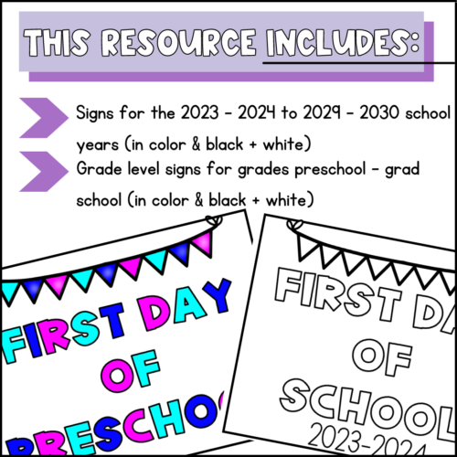 First Day of School Signs for All Grade Levels - Back to School Signs ...