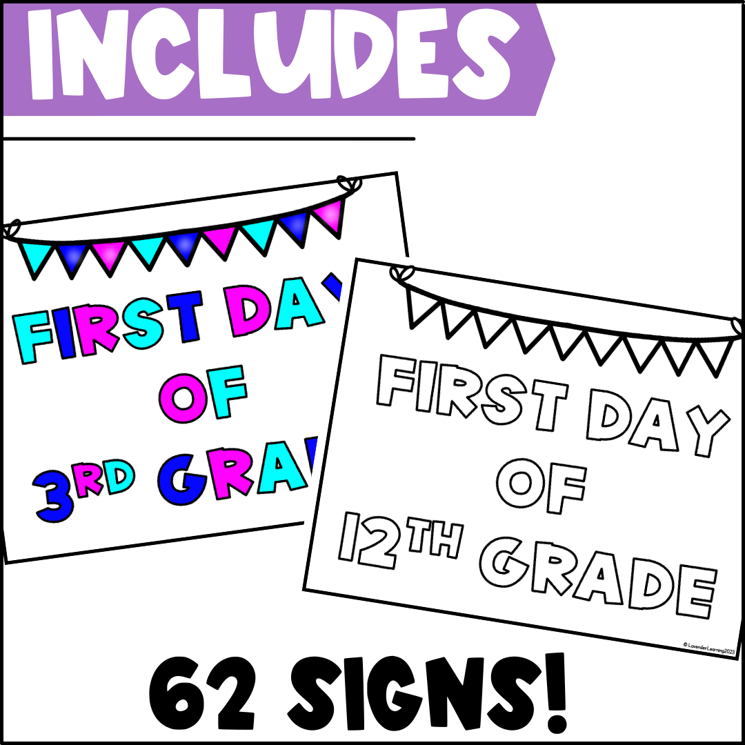 First Day of School Signs for All Grade Levels - Back to School Signs ...