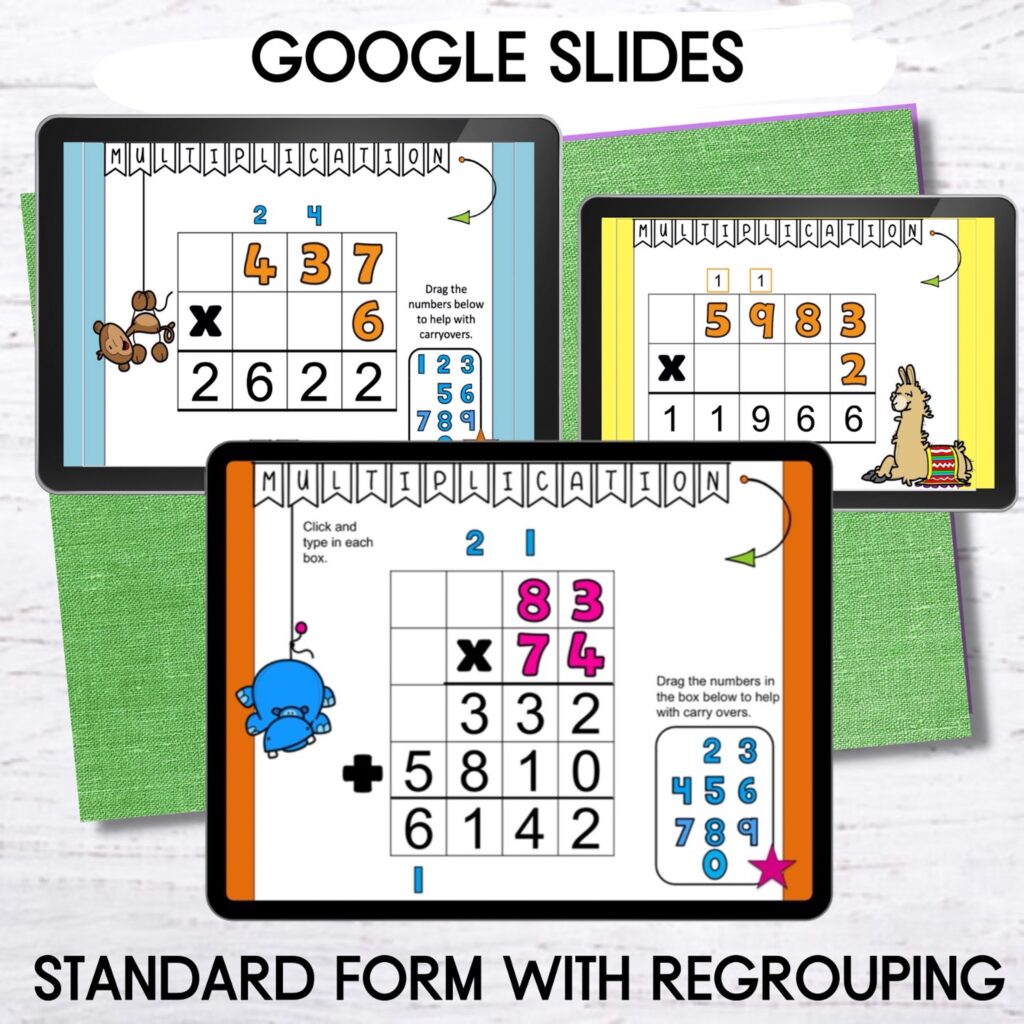 Area Model Multiplication and Standard Form 2x2 3x1 and 4x1 Digit ...