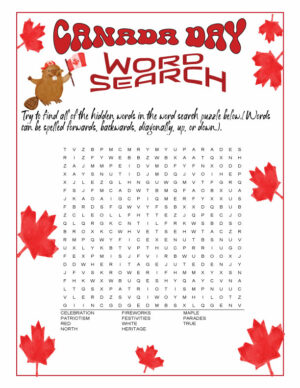 CANADA DAY WORD SEARCH Puzzle | Canadian Independance Day Word Search ...