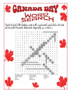 CANADA DAY WORD SEARCH Puzzle | Canadian Independance Day Word Search ...