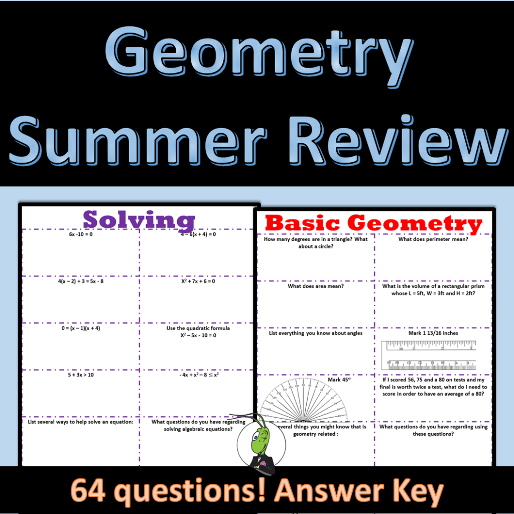 Geometry Summer Review of Algebra 1 Packet EDITABLE | Back to School ...