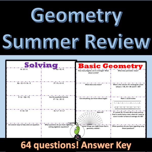 Geometry Summer Review of Algebra 1 Packet EDITABLE | Back to School ...