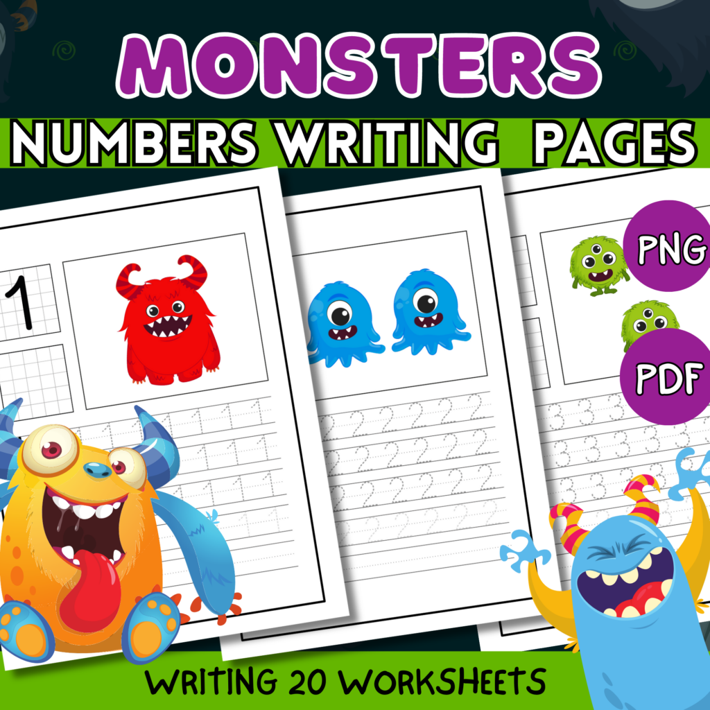 Monsters Writing Numbers to 10 and Tracing Numbers Worksheets (Colored ...