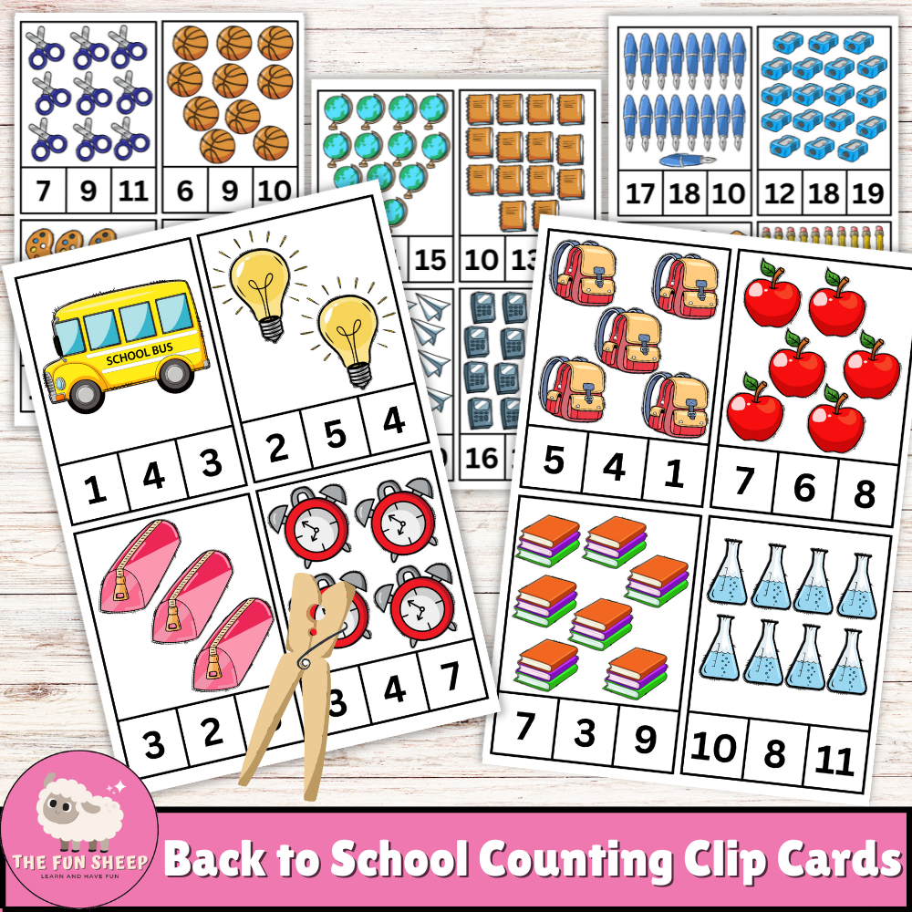 Back to School Counting Clip Cards Numbers 1-20 | Math Activity for ...