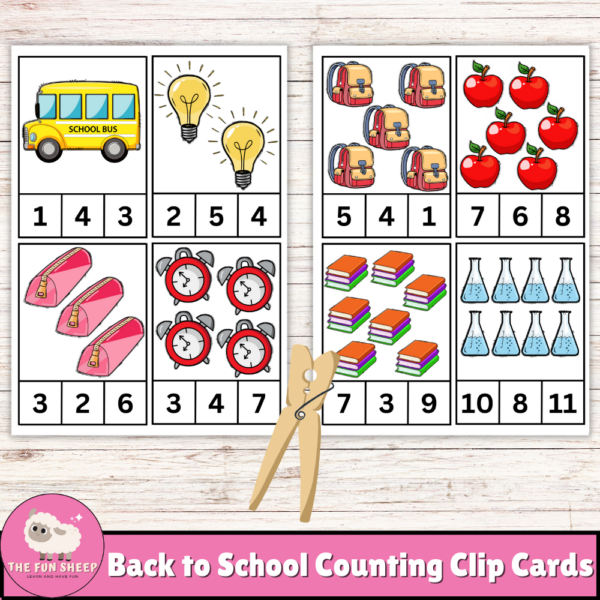 Back to School Counting Clip Cards Numbers 1-20 | Math Activity for ...