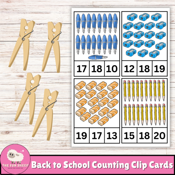 Back to School Counting Clip Cards Numbers 1-20 | Math Activity for ...