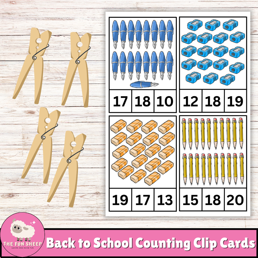 Back to School Counting Clip Cards Numbers 1-20 | Math Activity for ...