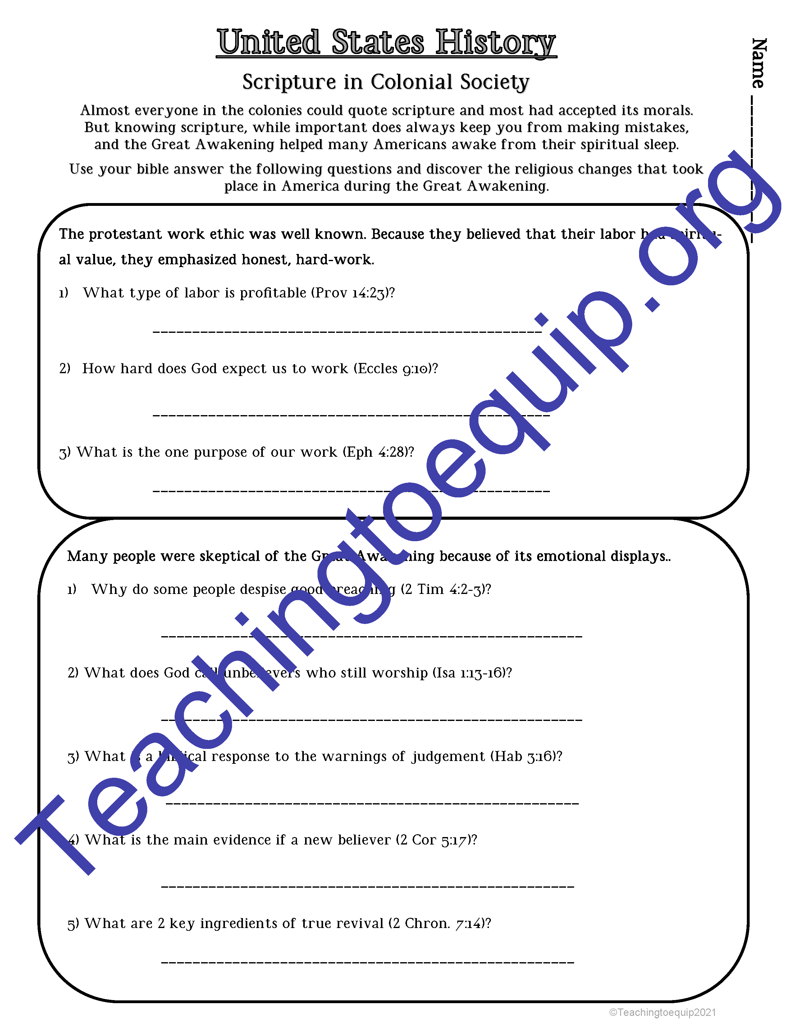 Scripture in Colonial America US History Biblical Integration | Made By ...