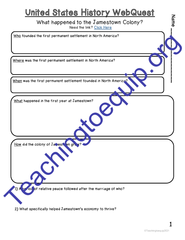 History of the Jamestown Colony WebQuest US History Biblical ...