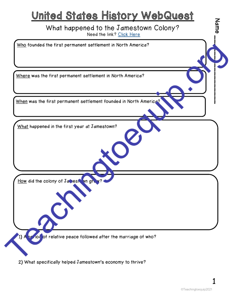 History of the Jamestown Colony WebQuest US History Biblical ...