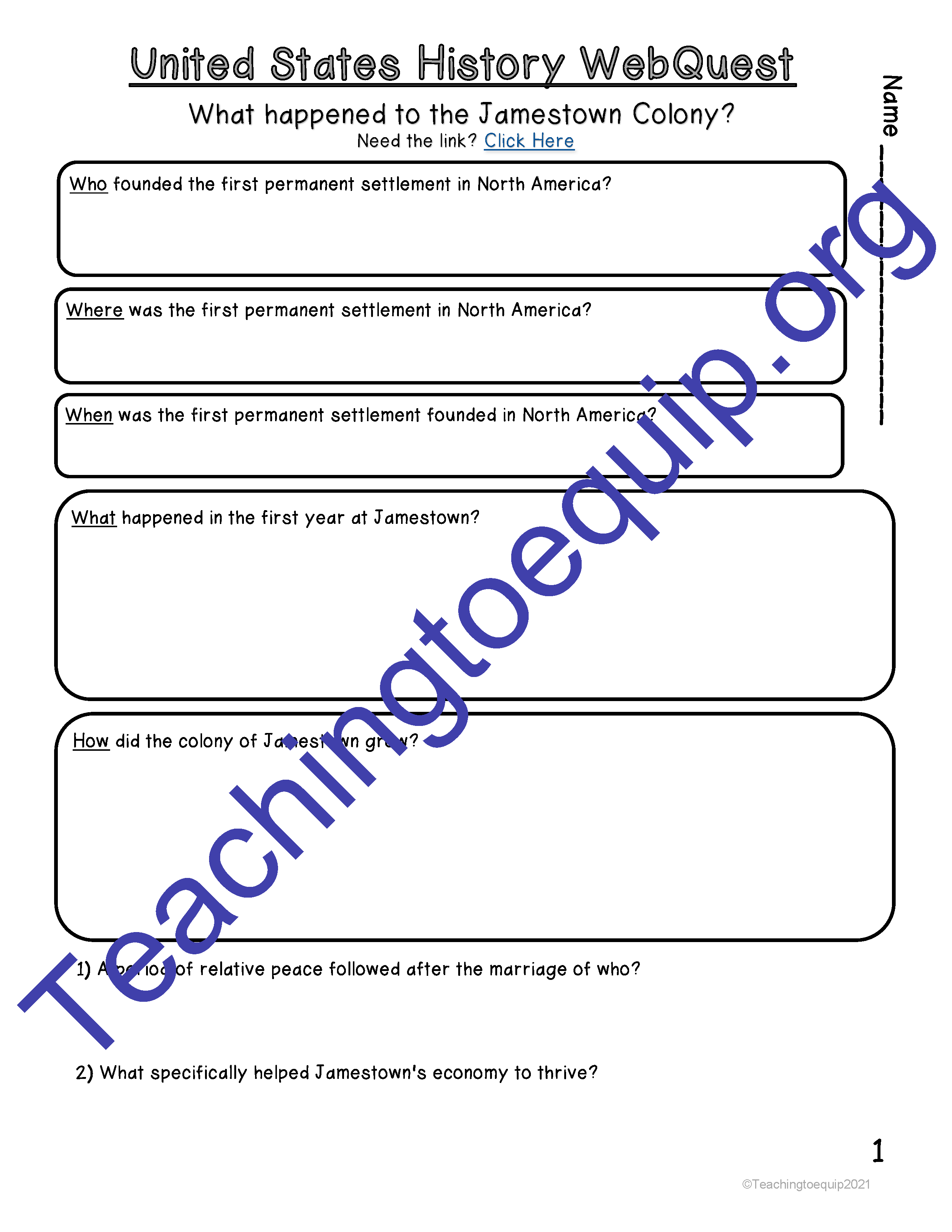 History of the Jamestown Colony WebQuest US History Biblical ...