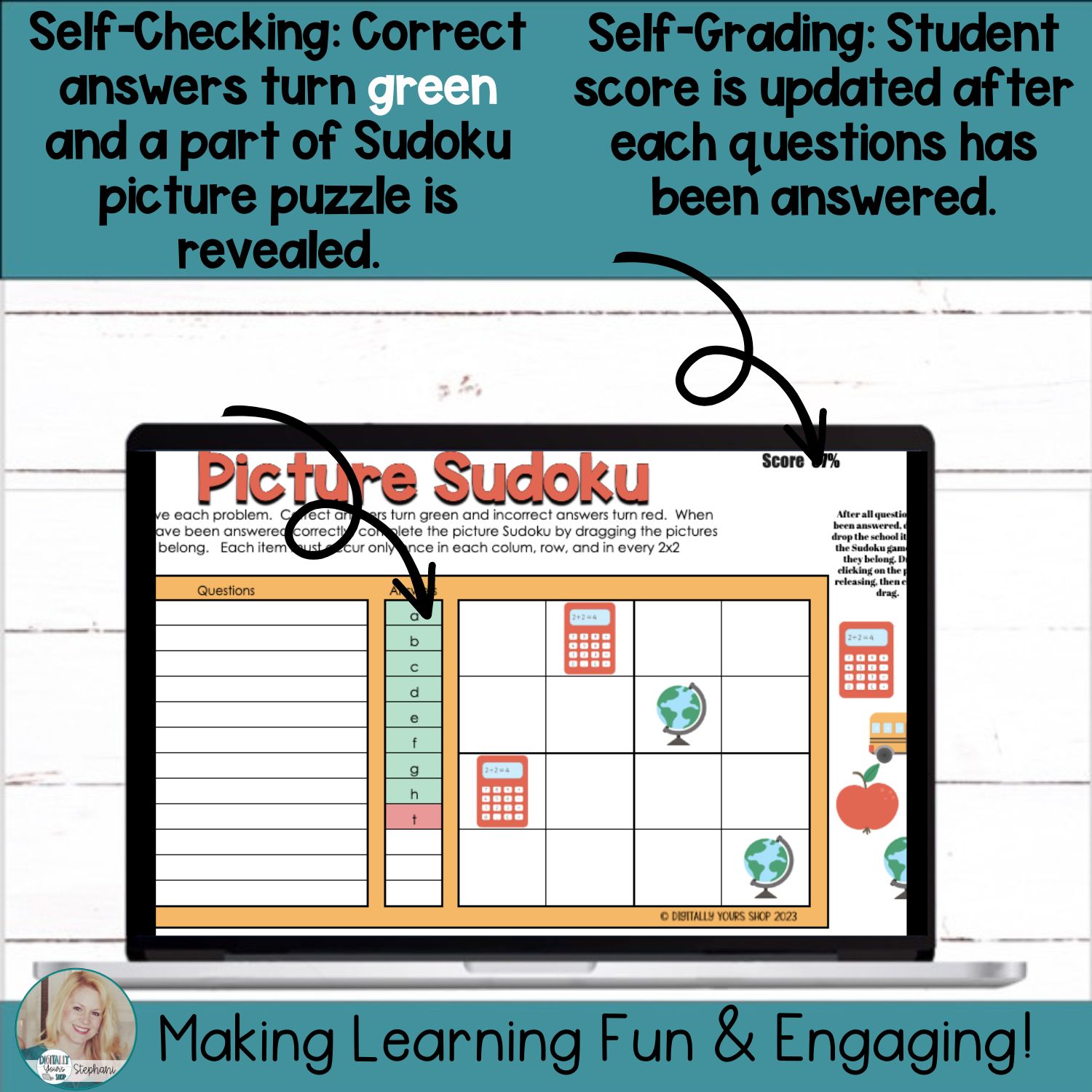 Editable Customizable Self-Checking Template Digital Activity Picture ...