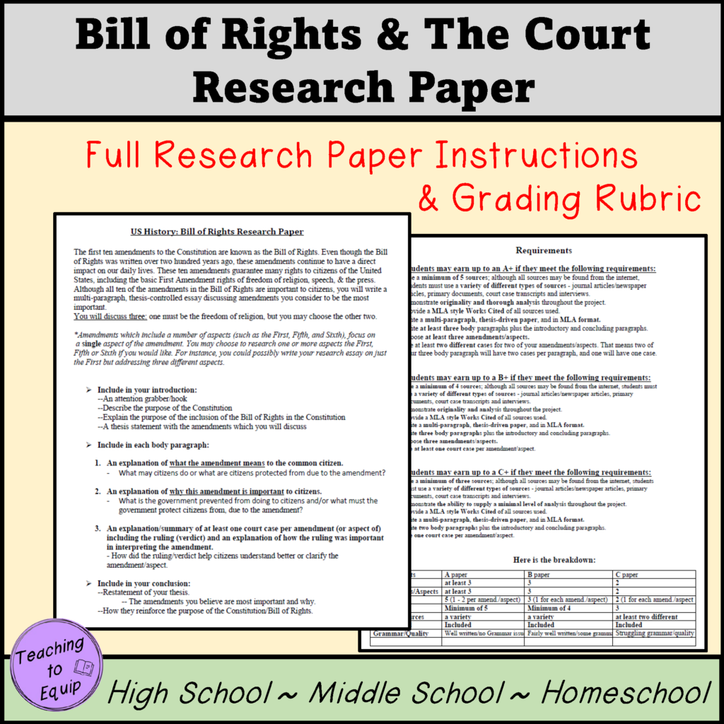 Bill of Rights & The Courts Research Paper Judicial System US History ...