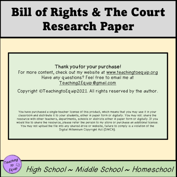 Bill of Rights & The Courts Research Paper Judicial System US History ...