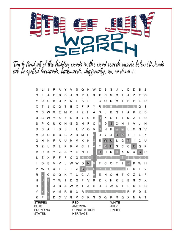 4th of july word search puzzle Worksheets | INDEPENDENCE DAY Patriotic ...