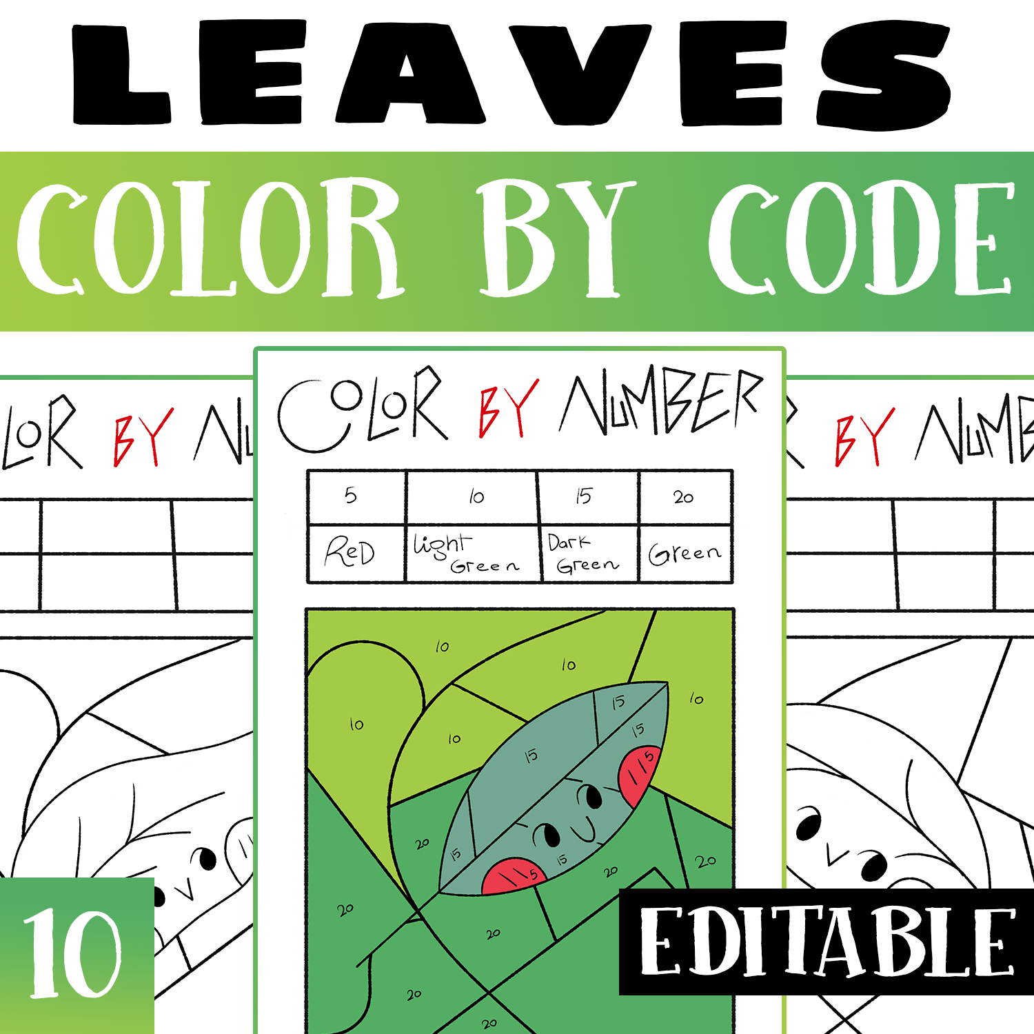 Leaves Editable Color By Code Worksheets Activity, Leaf Color By ...