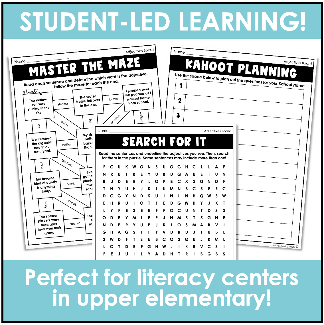 Adjectives Activities Choice Board and Grammar Worksheets for Literacy ...