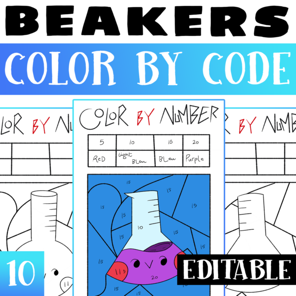 Beakers Editable Color By Code Worksheets Activity, Science Color By ...
