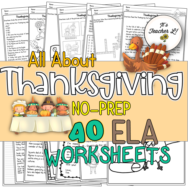 Thanksgiving No-Prep ELA Worksheets | Made By Teachers