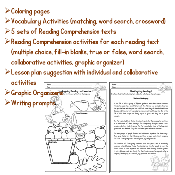 Thanksgiving No-Prep ELA Worksheets | Made By Teachers