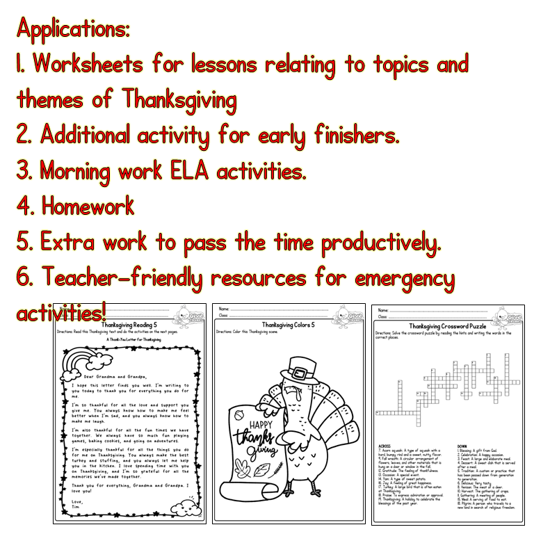Thanksgiving No-Prep ELA Worksheets | Made By Teachers