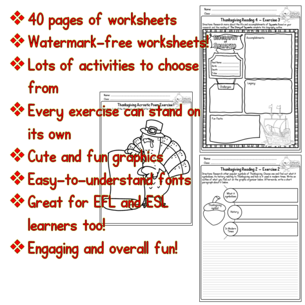 Thanksgiving No-Prep ELA Worksheets | Made By Teachers